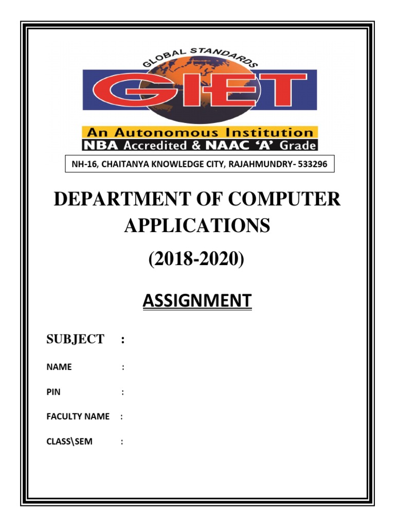 Department of Computer Applications (2018-2020) Assignment: Subject | PDF