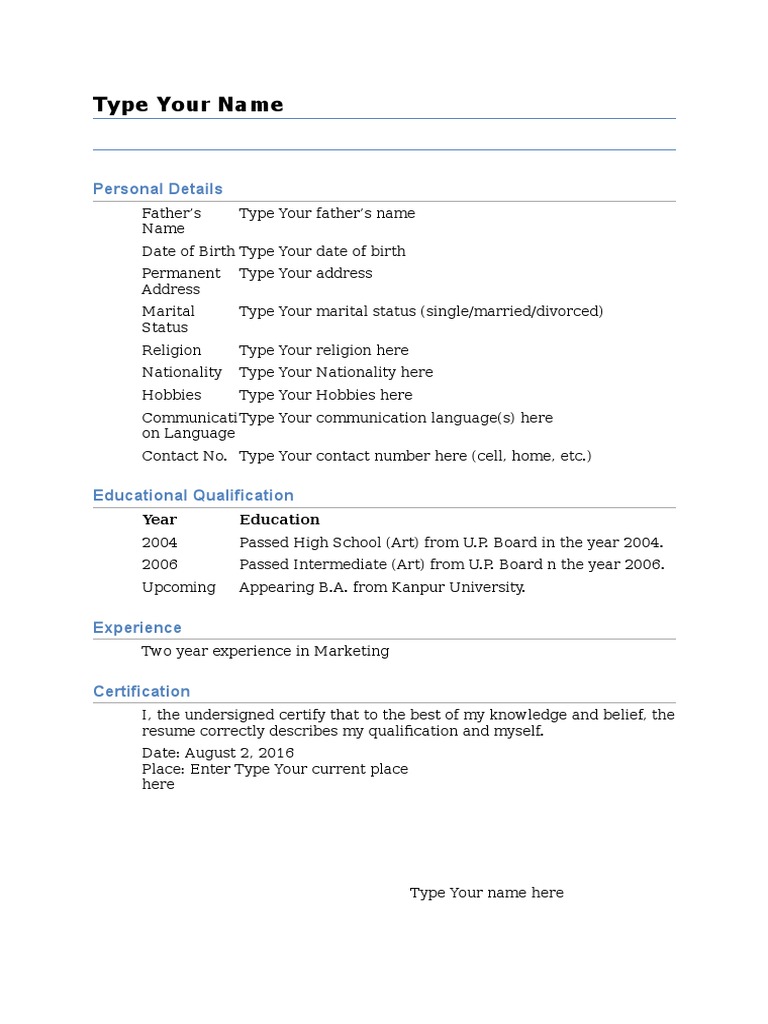 Type Your Name: Personal Details | PDF