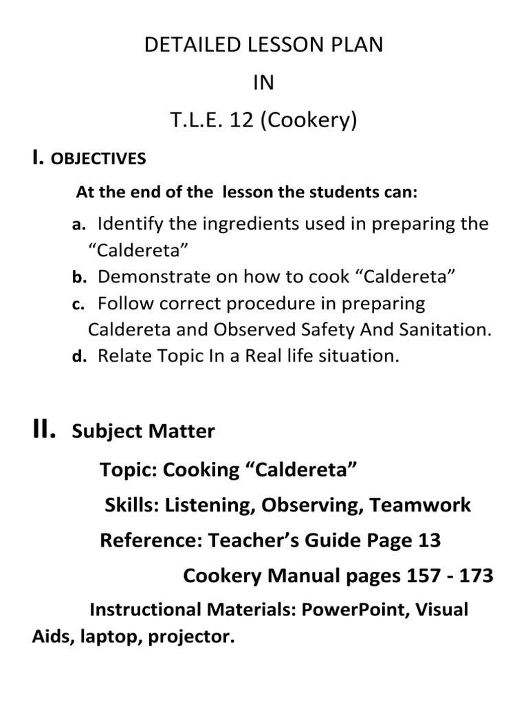 Detailed Lesson Plan in Cookery | PDF | Lesson Plan | Chili Pepper