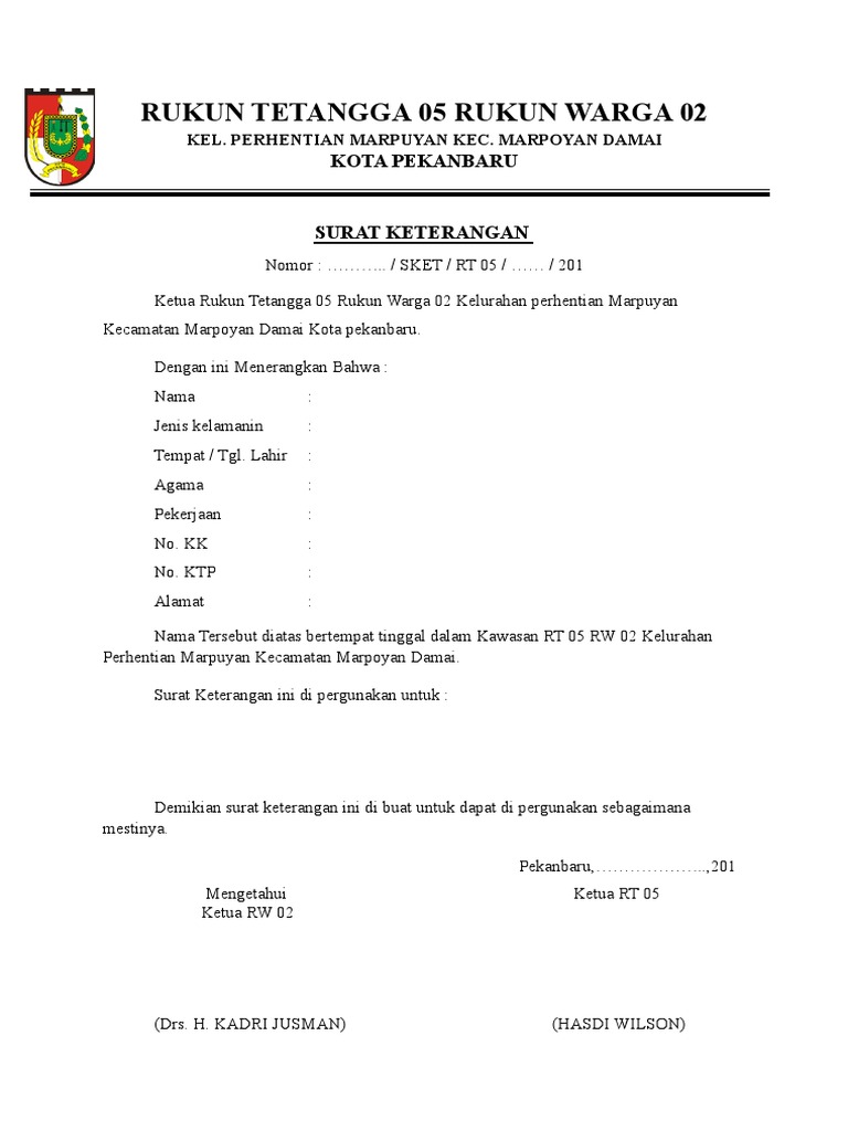 Surat Keterangan RT | PDF