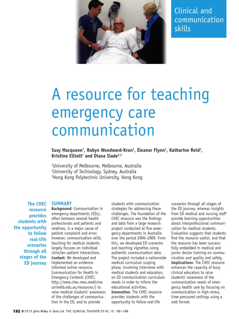 A Resource For Teaching Emergency Care Communication: Clinical and ...