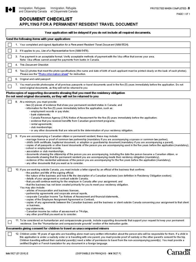 Document Checklist Applying For A Permanent Resident Travel Document ...