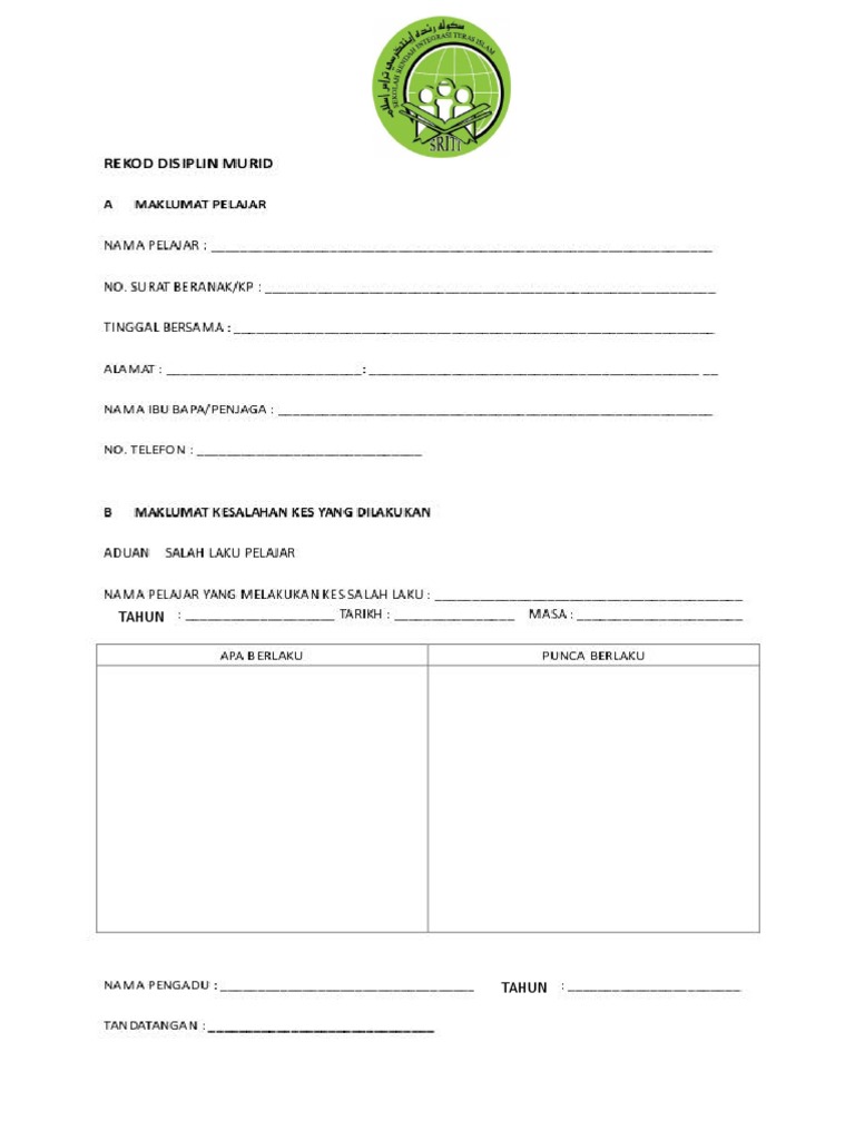 Rekod Disiplin Murid | PDF