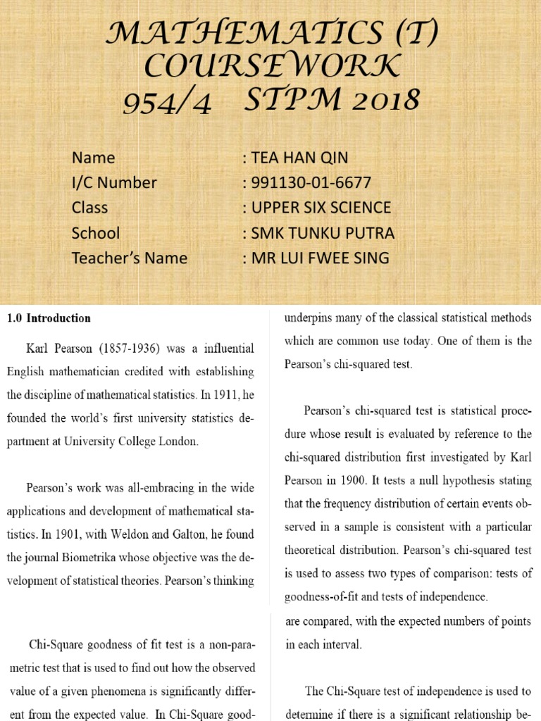 Mathematics (T) Coursework 954/4 STPM 2018 | PDF