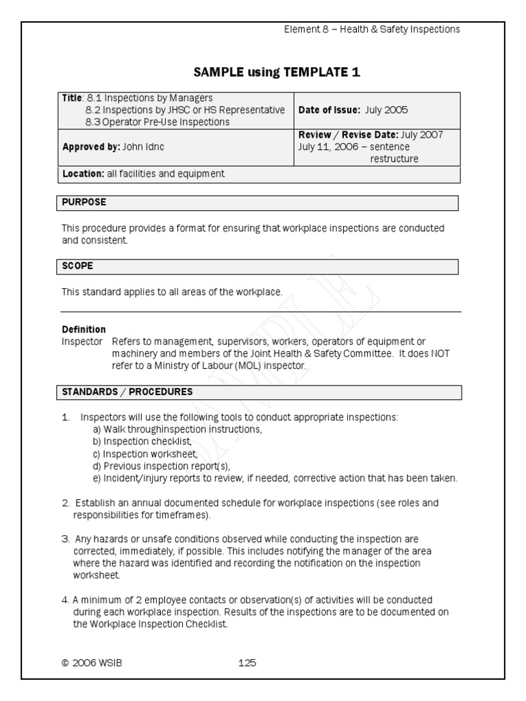Sample Safety Inspection.pdf | Occupational Safety And Health | Safety ...