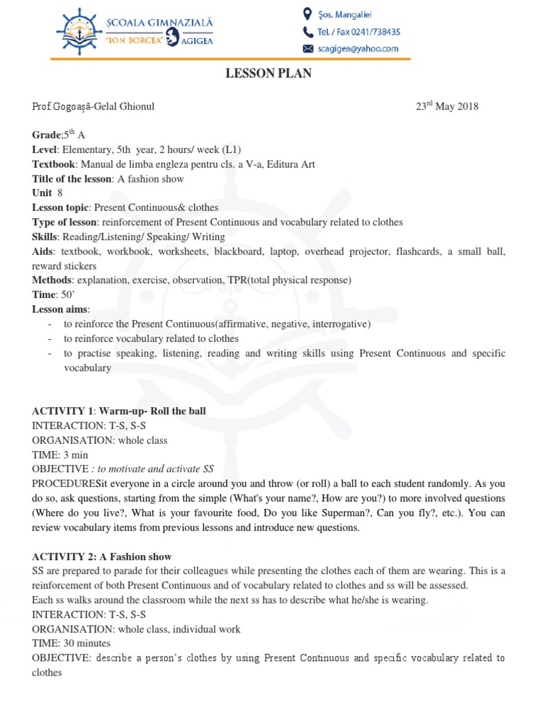 Lesson Plan-Present Continuous | PDF | Behavior Modification | Learning