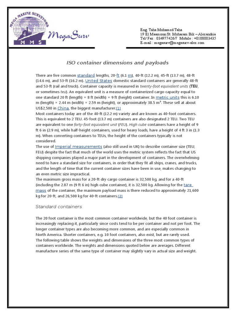 Iso Containers Dimensions | PDF | Freight Transport | Nature