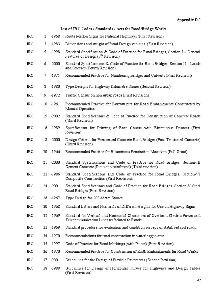 128802868-Codes-List-for-irc Code Bridges PDF | PDF | Road | Road Surface