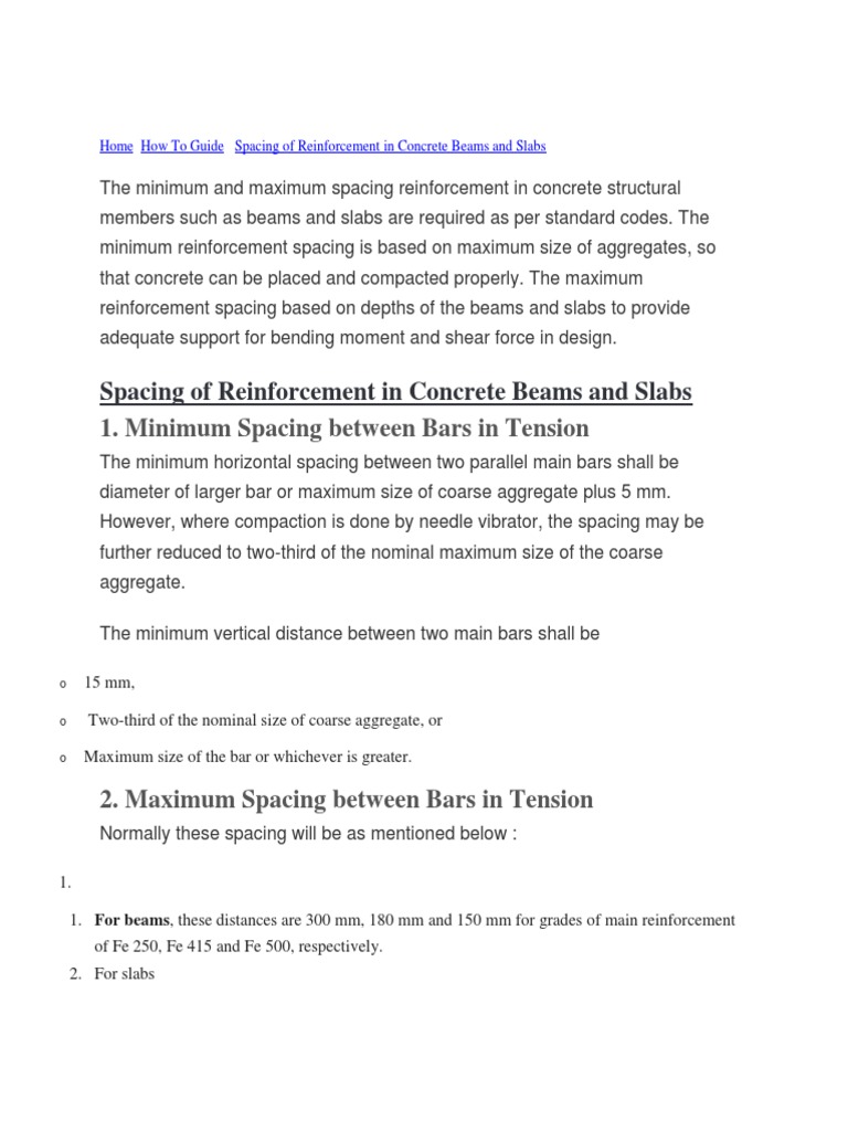 Spacing of Rebars Steel Bars 1 | PDF | Beam (Structure) | Concrete