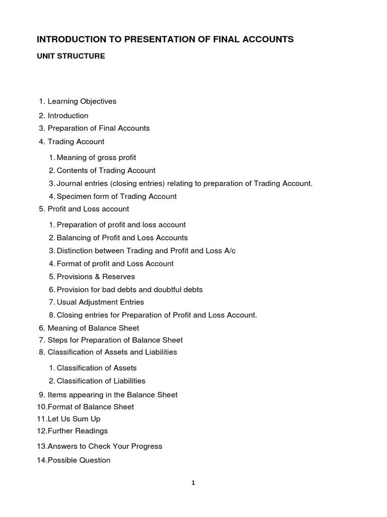 Introduction To Presentation of Final Accounts | PDF | Bad Debt ...