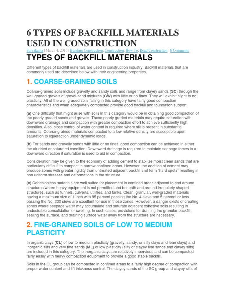 Backfill Materials Used in Construction 1 | PDF | Soil Mechanics | Fly Ash