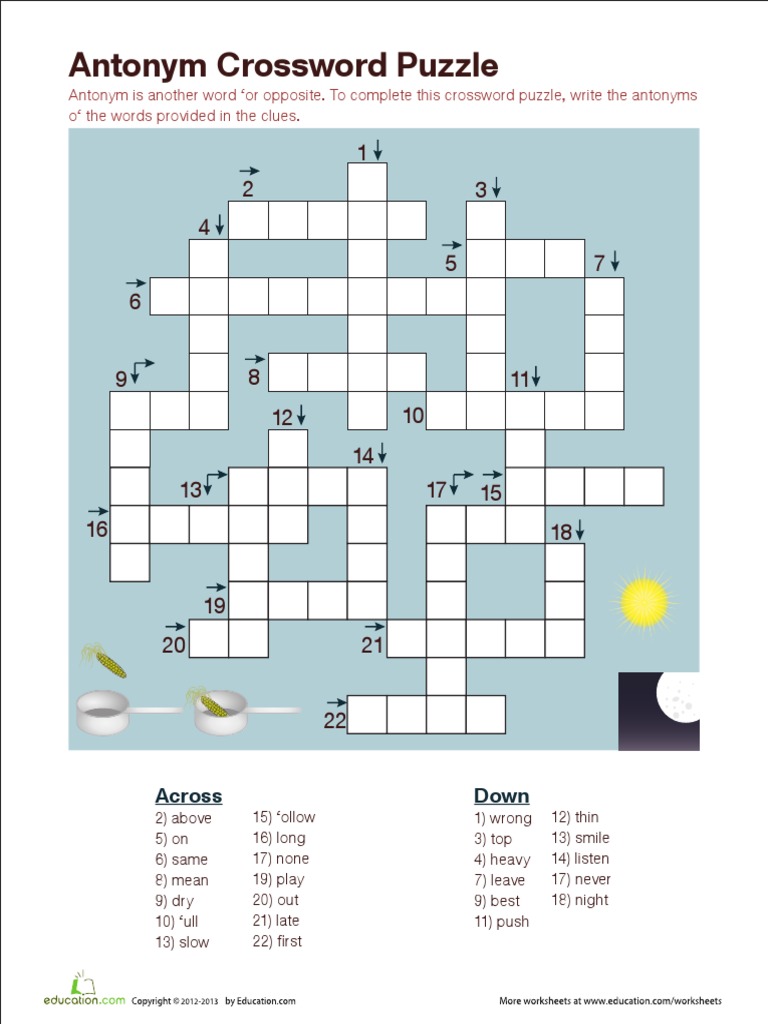 Antonym Crossword Puzzle | Download Free PDF | Crossword | Word Puzzles
