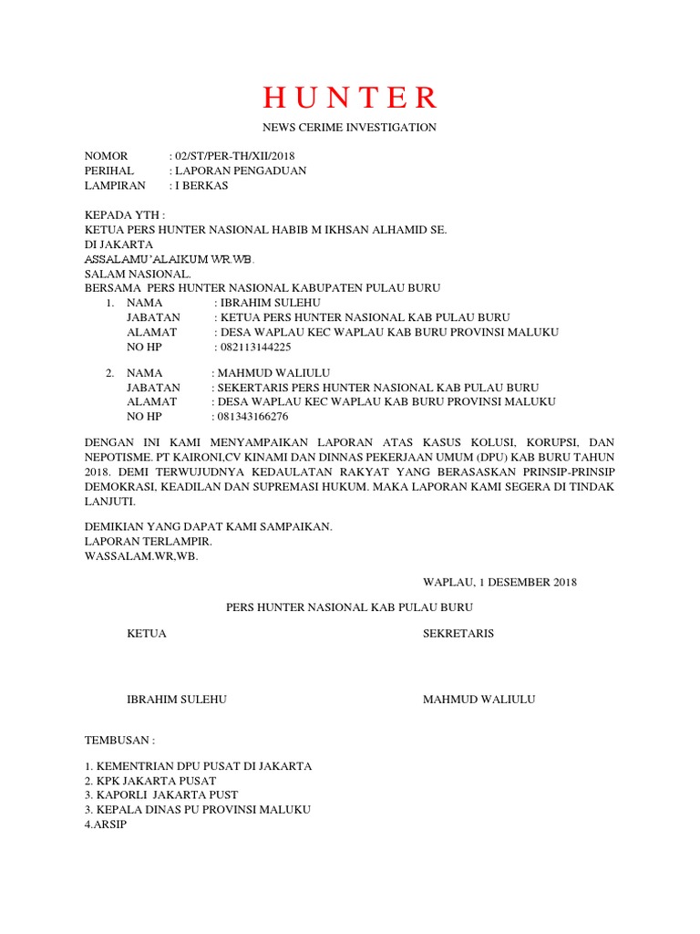 Surat Pers Hunter 02 | PDF