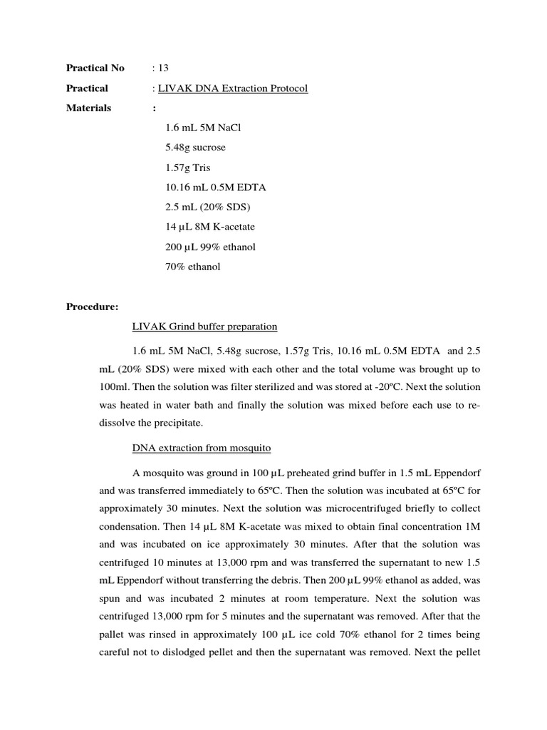 LIVAK DNA Extraction Protocol | PDF | Protein Purification ...