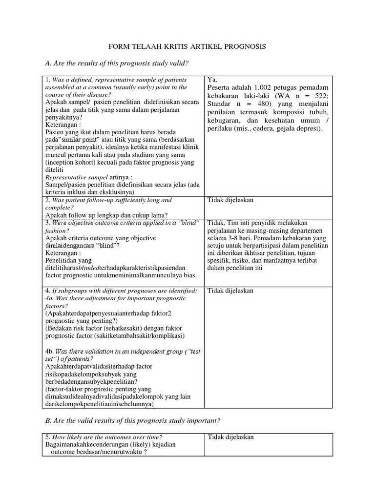 Form Telaah Kritis Artikel Prognosis | PDF