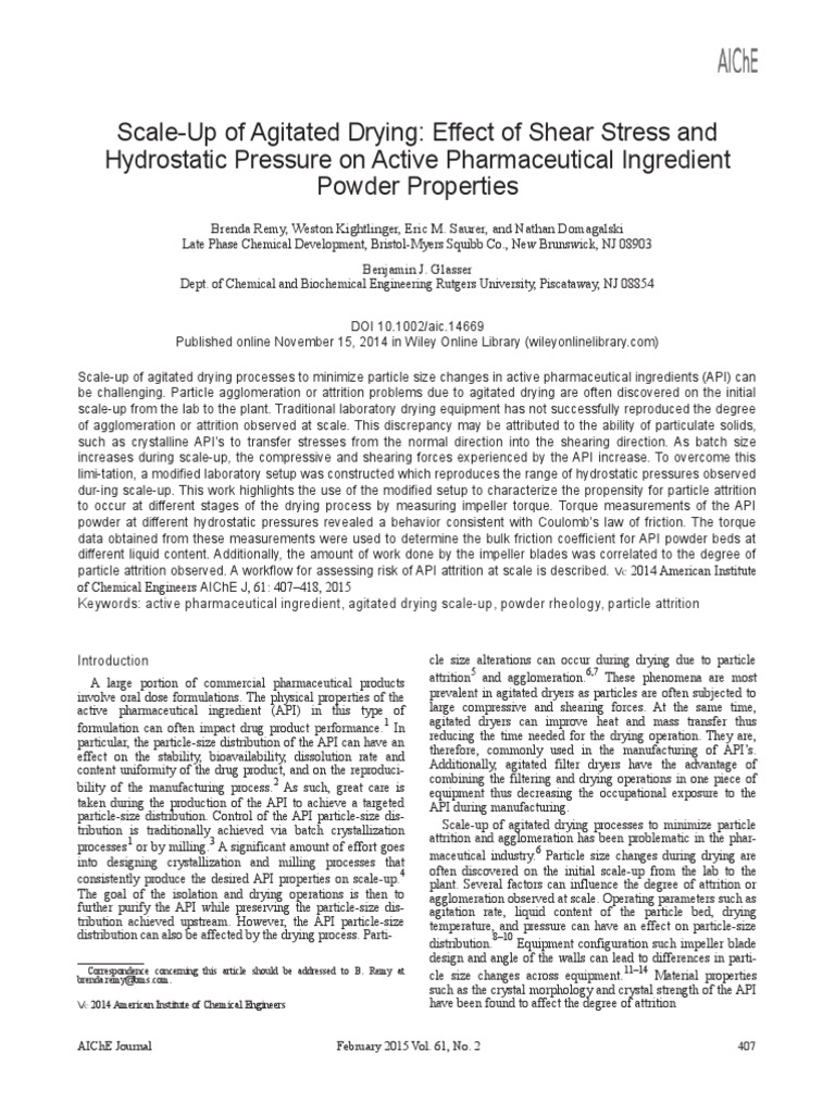 Scale-Up of Agitated Drying Effect of Shear Stress AndHydrostatic Pressure On Active ...