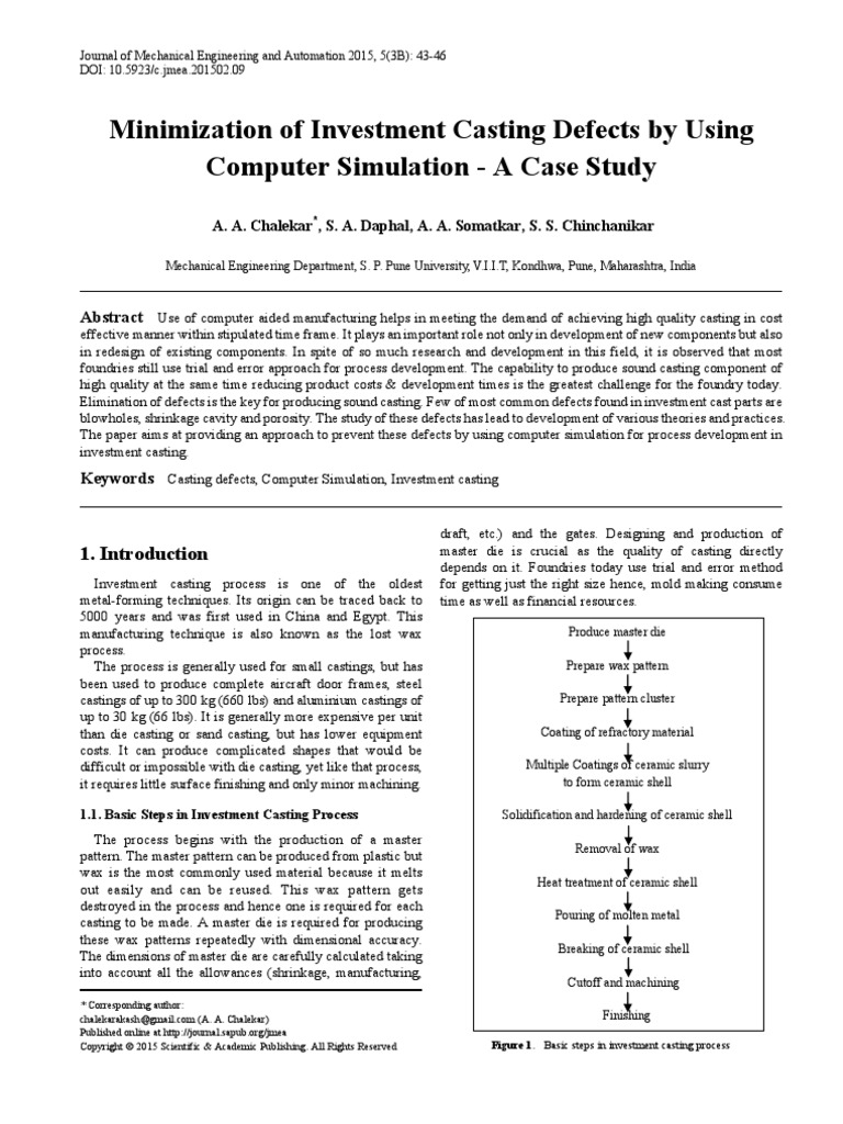 Minimization of Investment Casting Defects by Using Computer Simulation - A Case Study | PDF ...