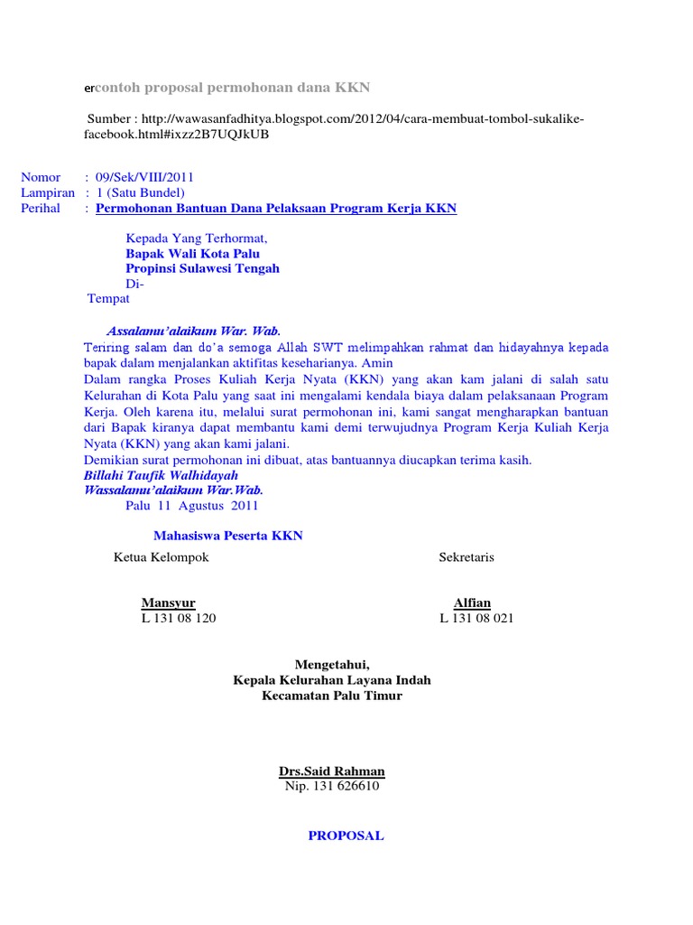 Contoh Proposal Permohonan Dana KKN | PDF