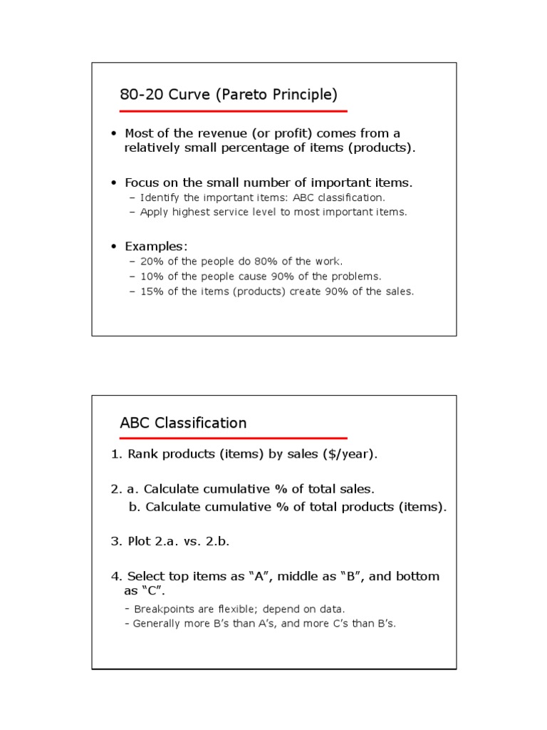 80-20 Curve (Pareto) PDF | PDF | Inventory | Revenue