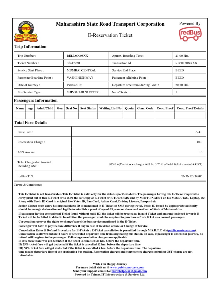 MSRTC Sample Ticket | PDF | Identity Document | Ticket (Admission)