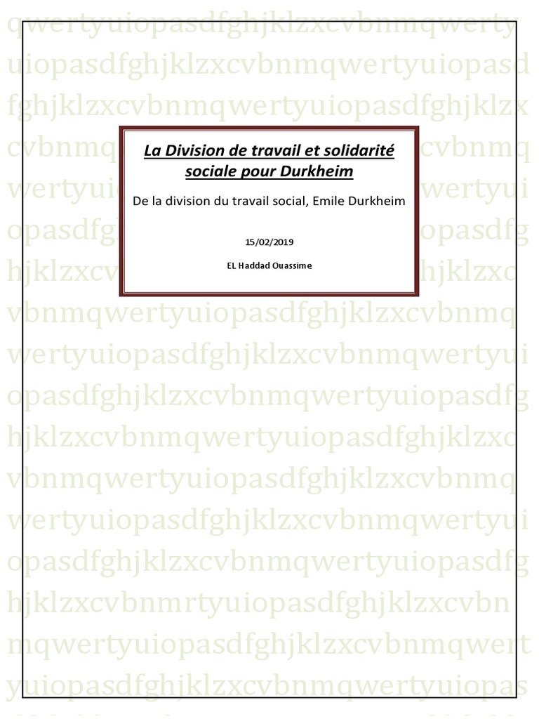 Solidarité et Division du Travail | PDF | Solidarité | Émile Durkheim