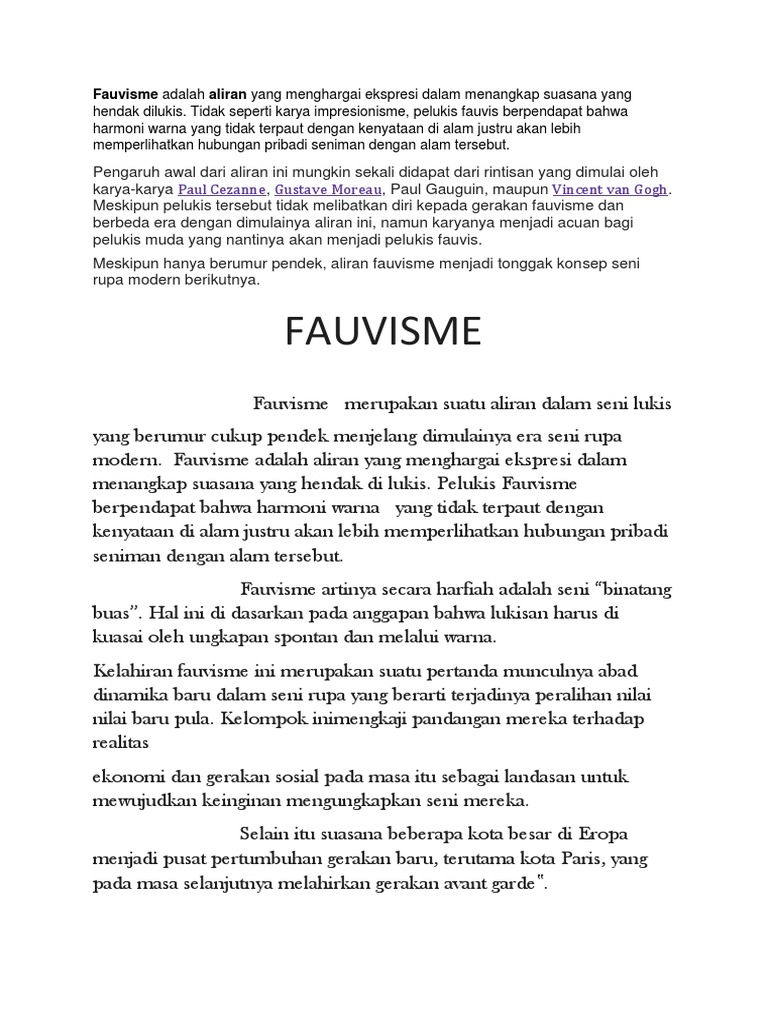 Sejarah dan Ciri Aliran Fauvisme | PDF