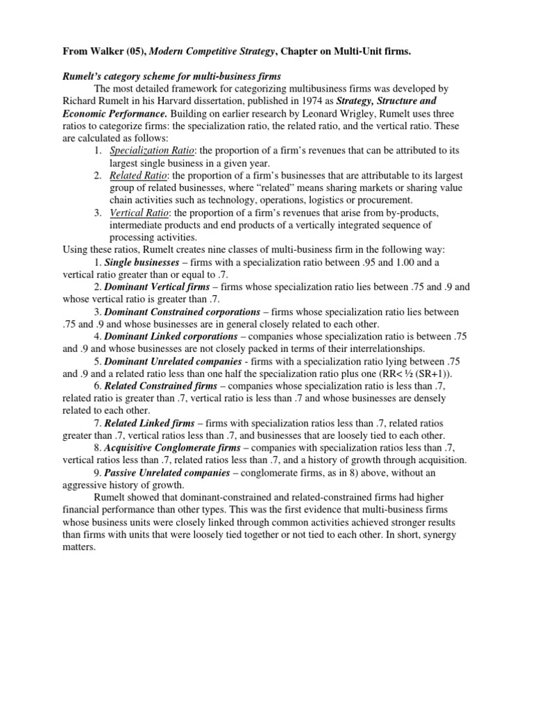 Rumelt Categories of Corp Strategy PDF | PDF | Ratio | Mergers And ...