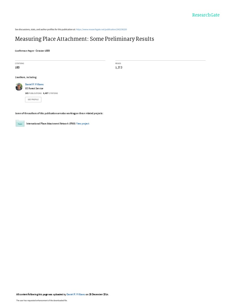 Measuring Place Attachment Some Preliminary Result PDF | PDF ...