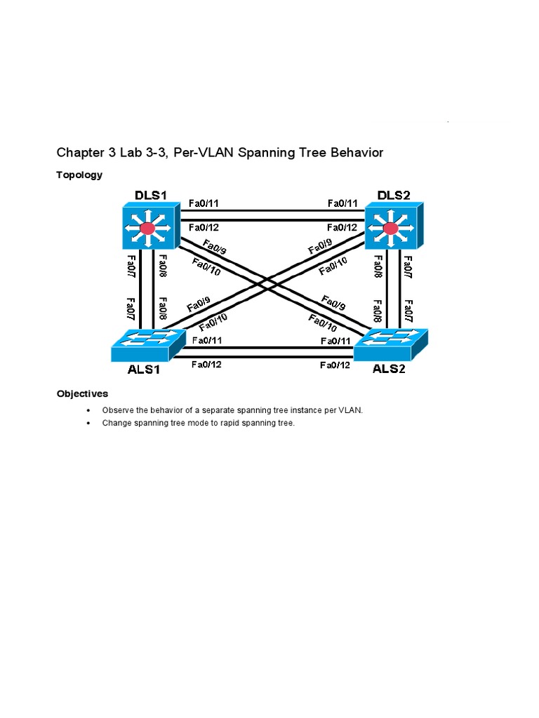 Chapter 3 Lab 3-3, Per-VLAN Spanning Tree Behavior: Topology | PDF ...