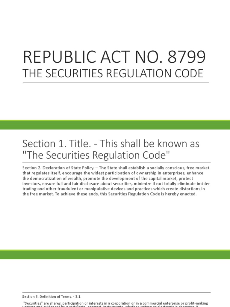 Republic Act No. 8799: The Securities Regulation Code | PDF ...