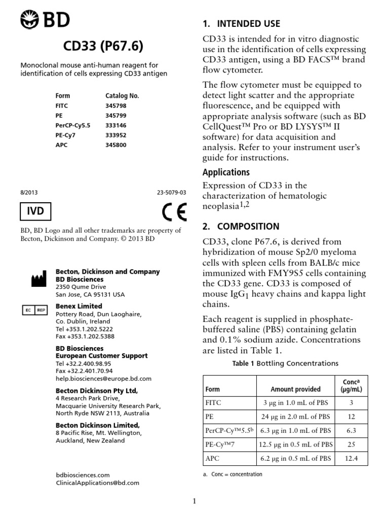 Intended Use: Form Catalog No | PDF | Flow Cytometry | Standard Deviation