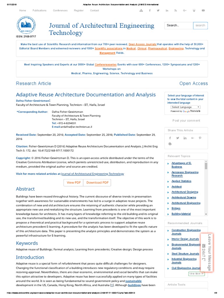 Adaptive Reuse Architecture Documentation and Analysis - OMICS International | PDF | Scientific ...