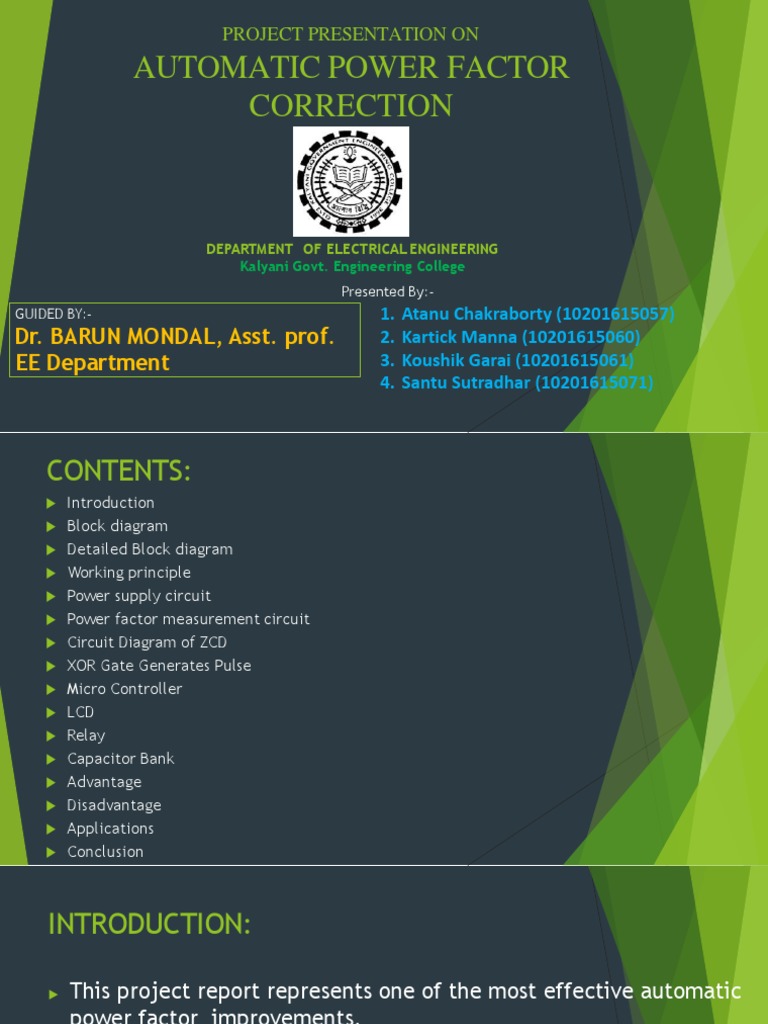 Automatic Power Factor Correction: Project Presentation On | PDF ...