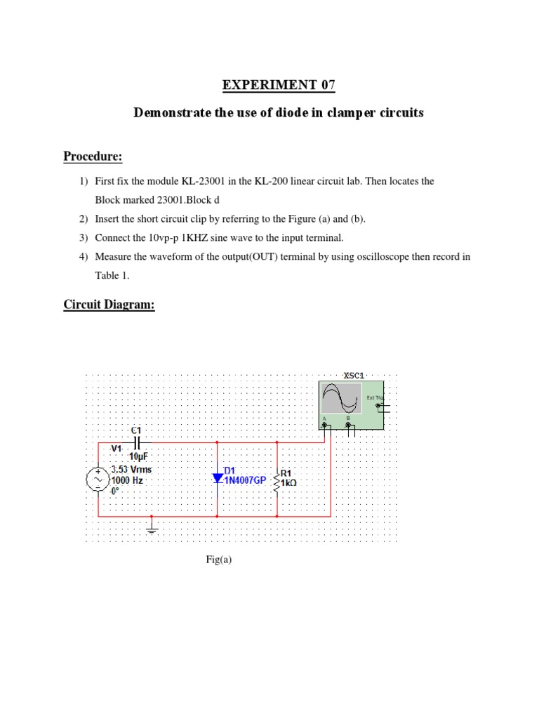 Experiment 07 Demonstrate The Use of Diode in Clamper Circuits | PDF