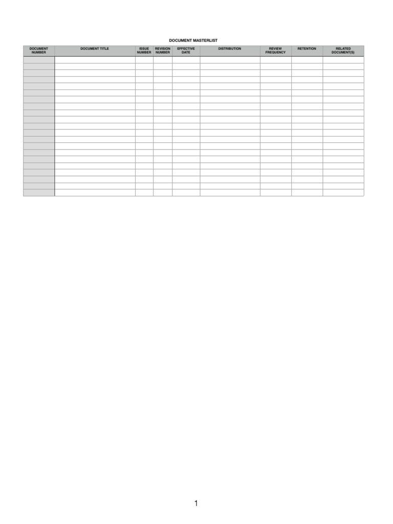 Document Masterlist Template | PDF | Technology & Engineering