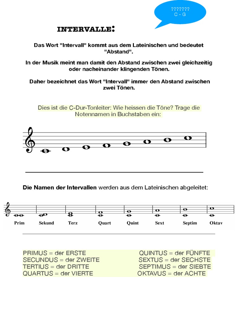 Arbeitsblatt Klasse 1 - Intervalle PDF | PDF