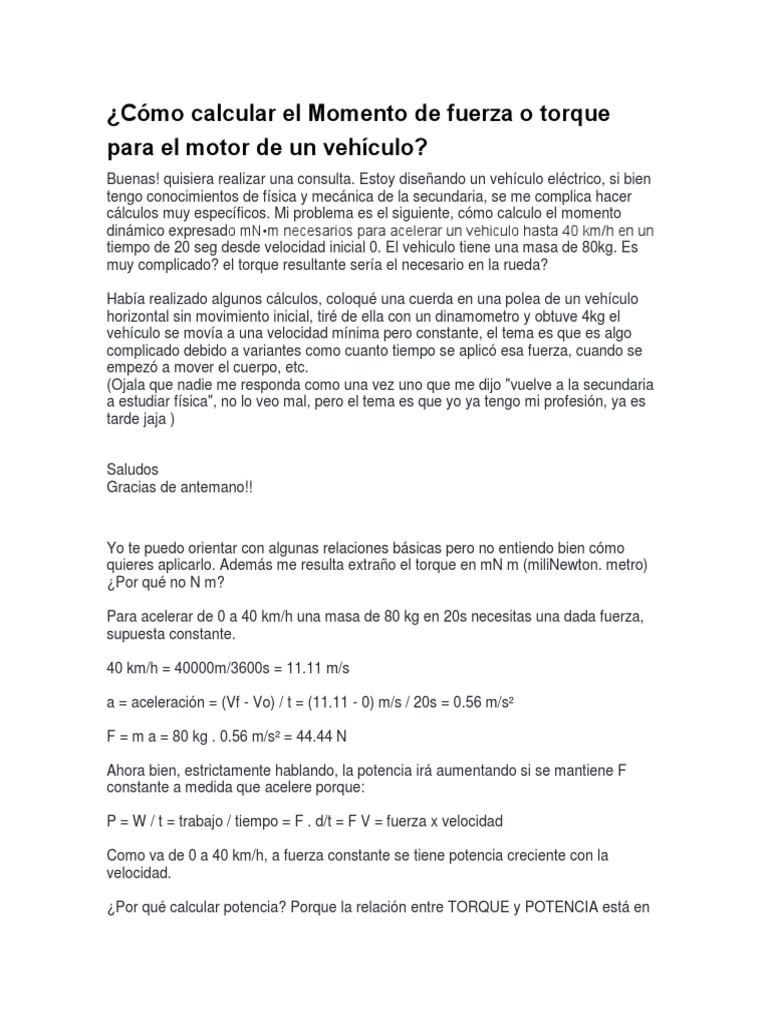 Calculo de Torque para El Motor | PDF | Esfuerzo de torsión | Fuerza
