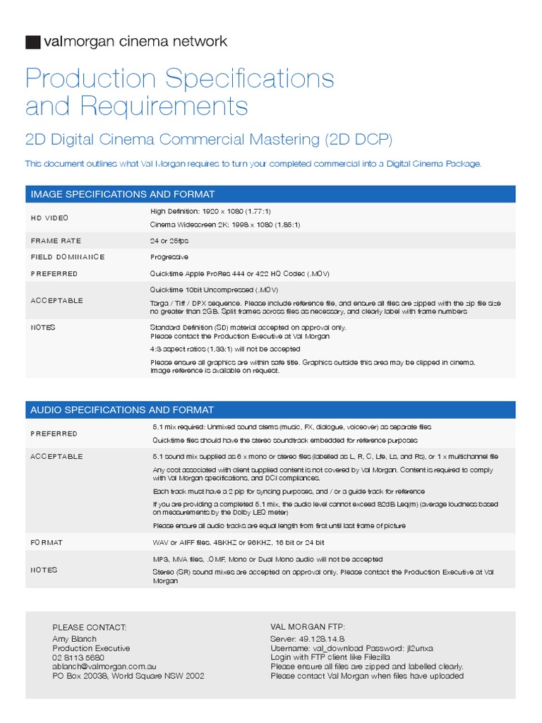 Production Specs 2D DCP Production | PDF | File Transfer Protocol | Video