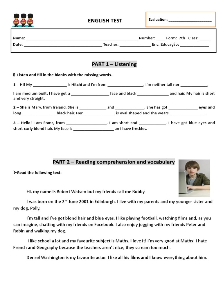 Understanding a Student's English Test: Listening, Reading, Grammar ...