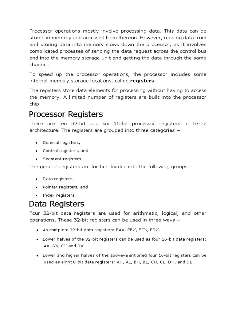 Processor Registers | Download Free PDF | Pointer (Computer Programming) | Subroutine