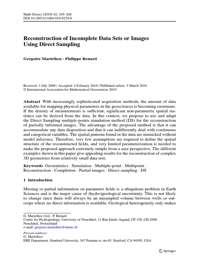Reconstruction of Incomplete Data Sets or Images Using Direct Sampling | PDF | Categorical ...