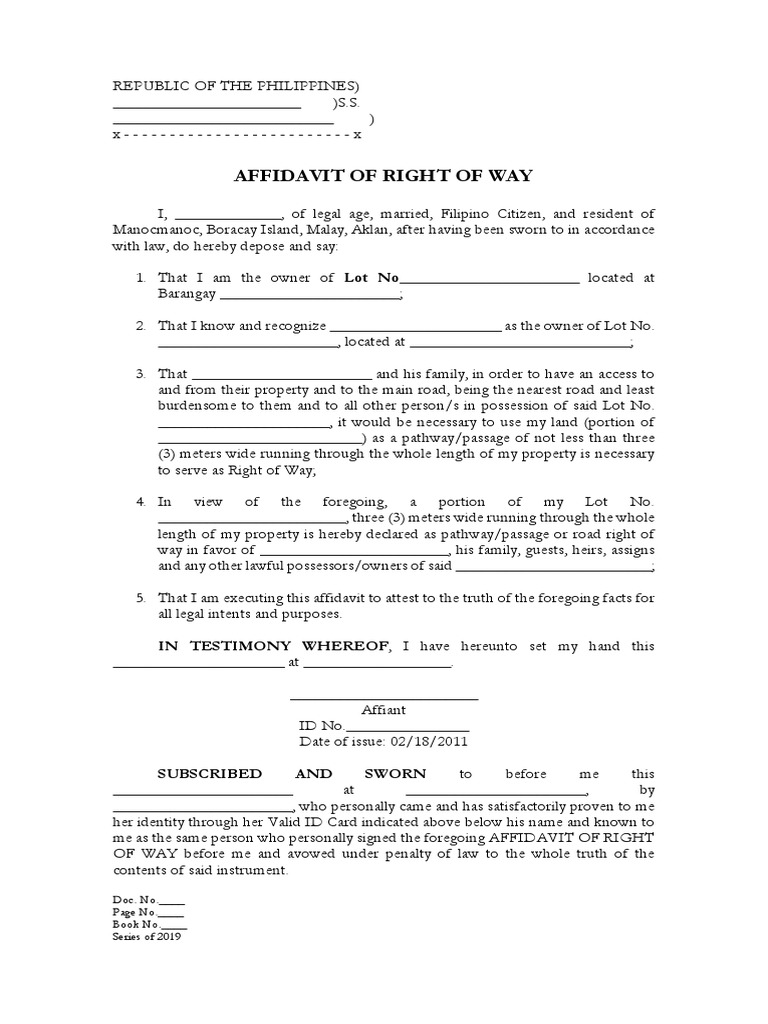 Affidavit Right of Way | Affidavit | Government And Personhood