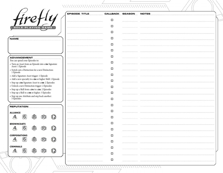 Firefly RPG - Interactive Advancement Sheet PDF | PDF