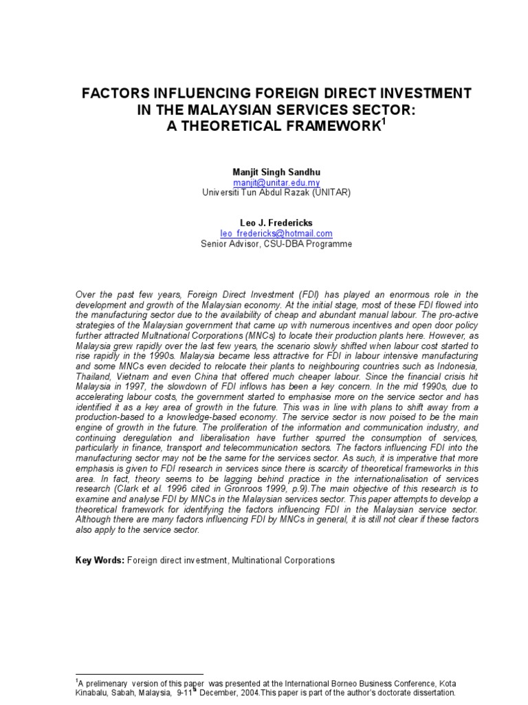 Factors Influencing Services FDI | PDF | Foreign Direct Investment ...
