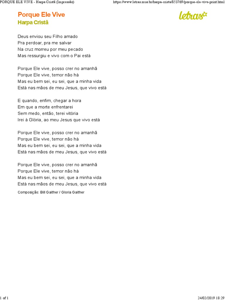 Porque Ele Vive - Harpa Cristã