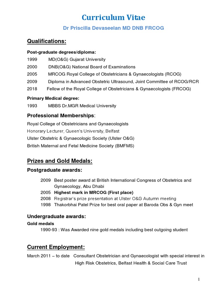 CV For Website 2019 | PDF | Gynaecology | Obstetrics
