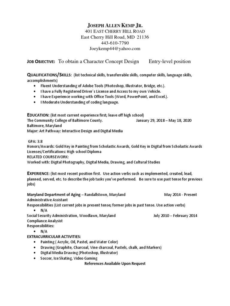 Joseph Kemp's Resume Sheet | PDF
