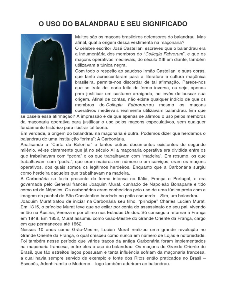 O Uso Do Balandrau e Seu Signigicado PDF | PDF | Maçonaria | França