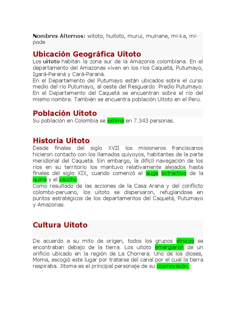 Tribu Indigena Uitoto | PDF | Pueblos Indígenas de las Américas | Gente ...