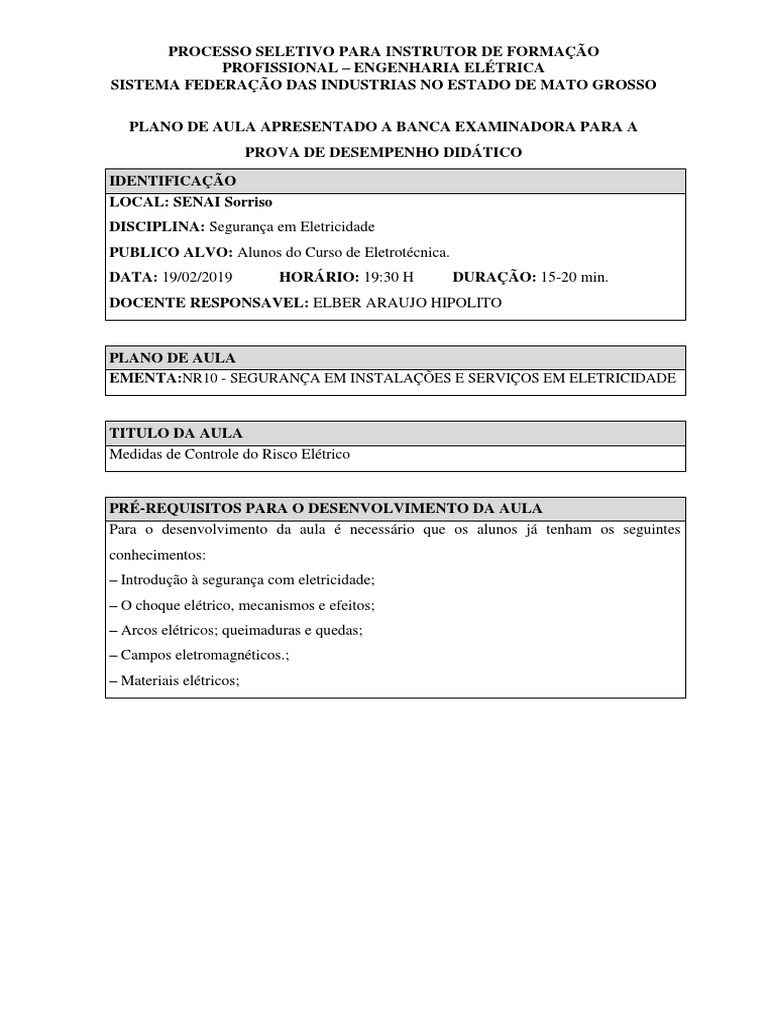 Prova Didática SESI - Plano de Aula | PDF